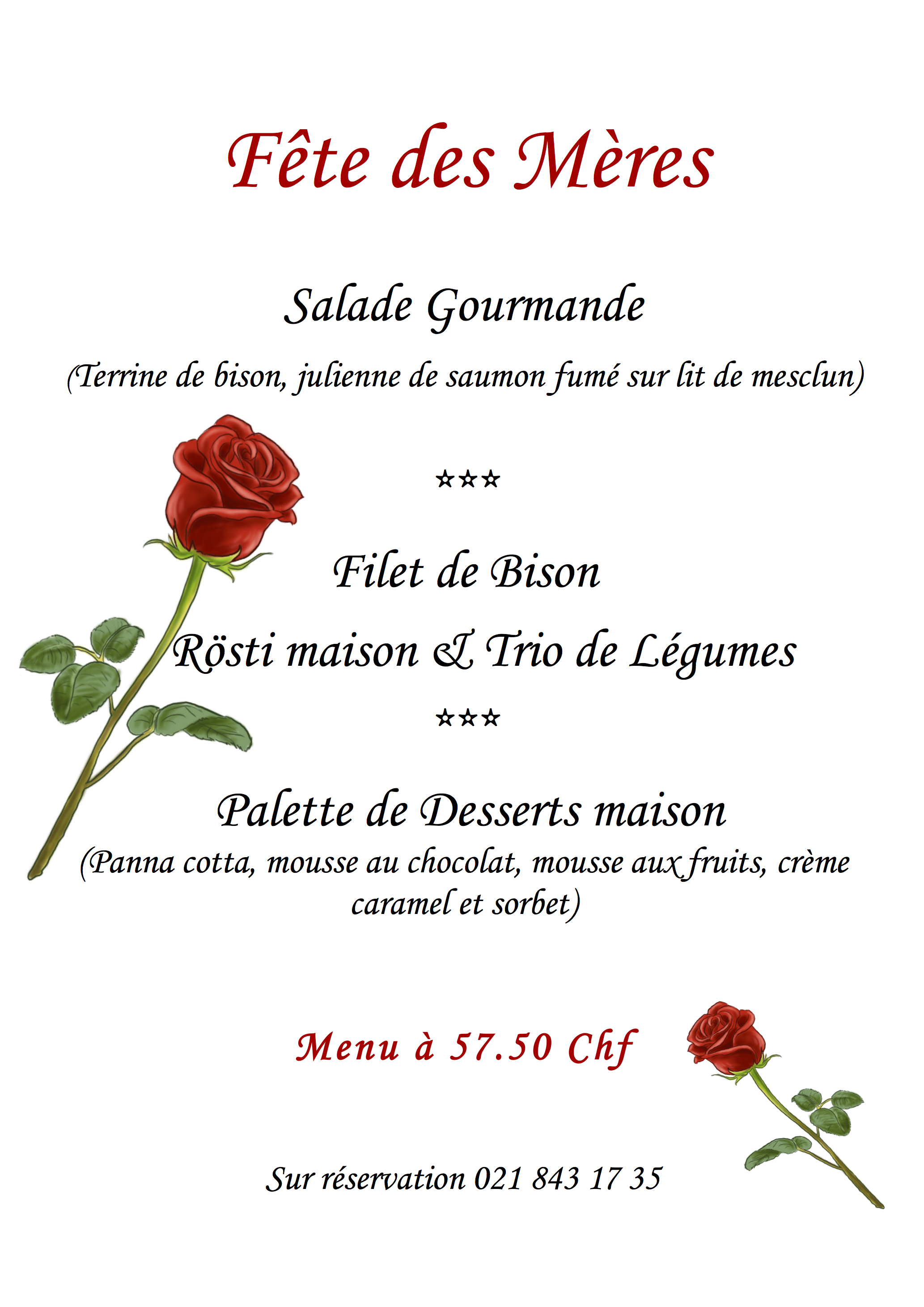 Menu de la Fête des Mères 2019 - Juraparc